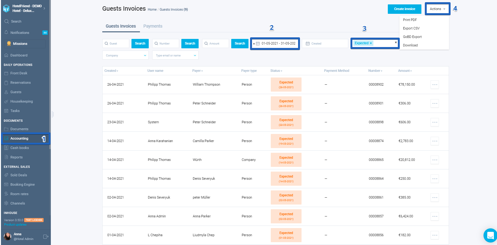How to form the list of pending invoices - HotelFriend Help Center